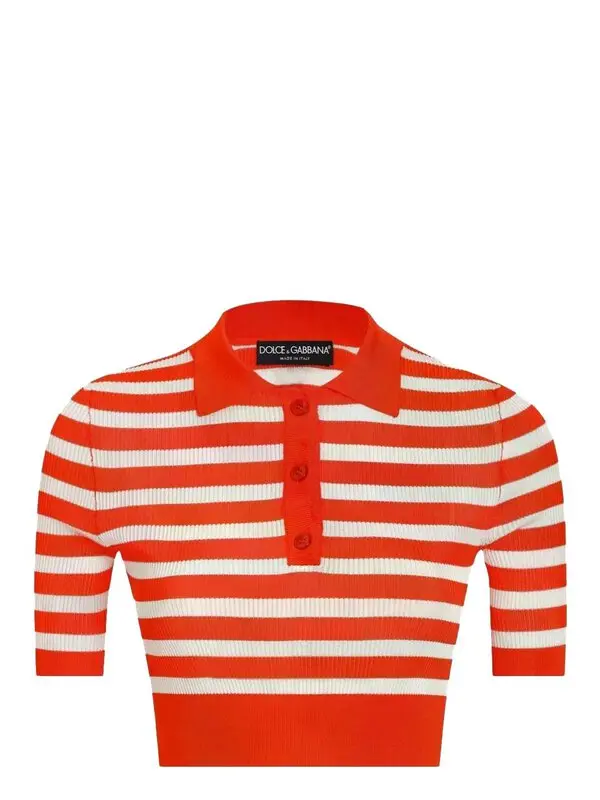 Dolce & Gabbana Striped Polo Top - White