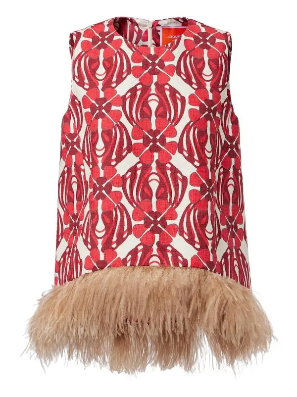 La DoubleJ La Scala Feather-trimmed Top - Red