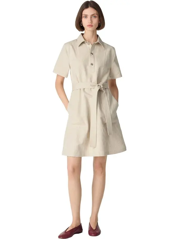 BOTTEGA  VENETA Cotton And Linen Twill Mini Dress - Chalk/rock Melange
