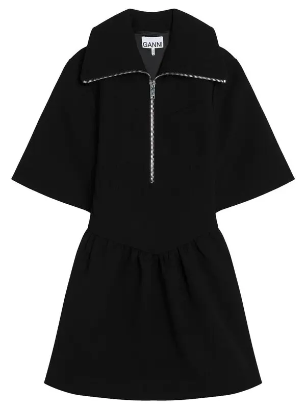 GANNI Mini Crêpe Dress - Black