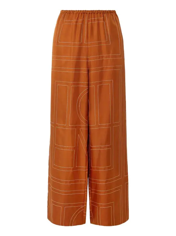 TOTEME Embroidered Silk-twill Wide-leg Pants - Orange