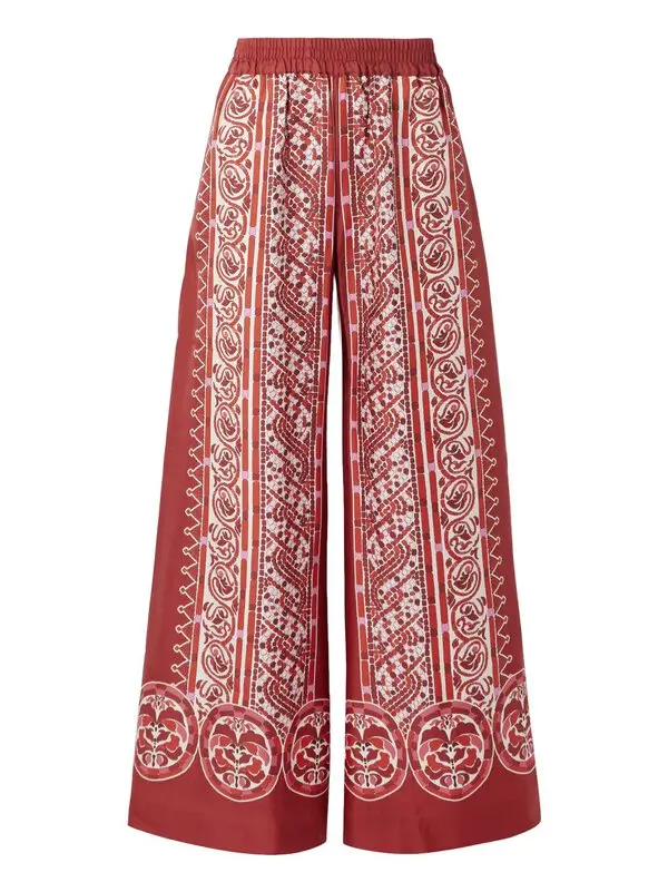 La DoubleJ Icon Palazzo Printed Silk-twill Pants - Red