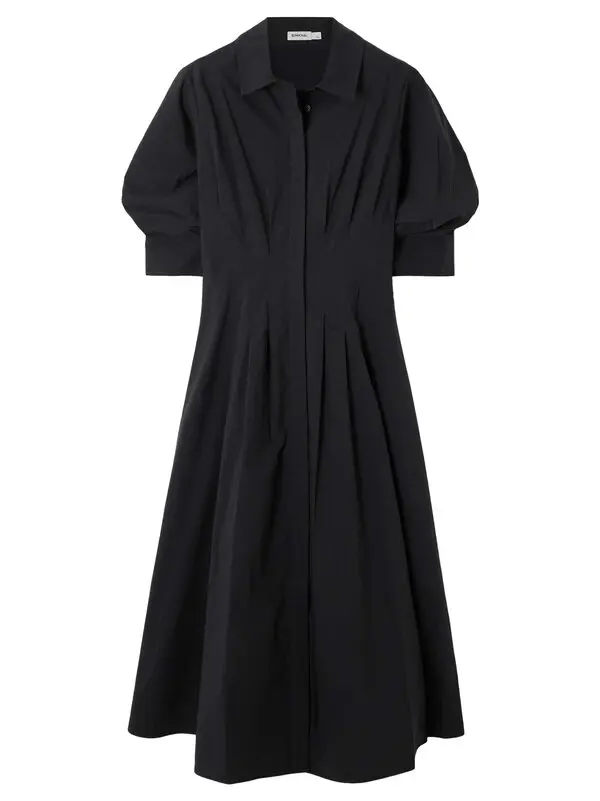 Simkhai Jazz Pleated Cotton-blend Poplin Midi Shirt Dress - Black