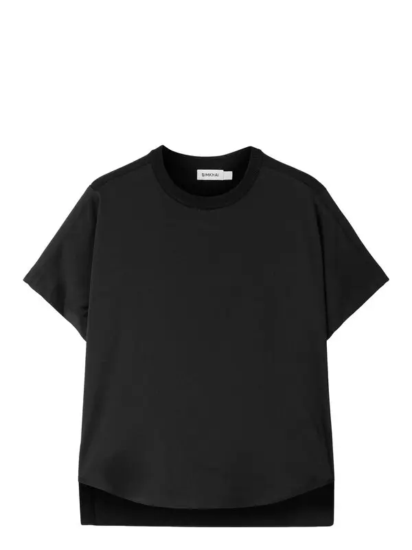 Simkhai Addy Jersey-paneled Satin T-shirt - Black