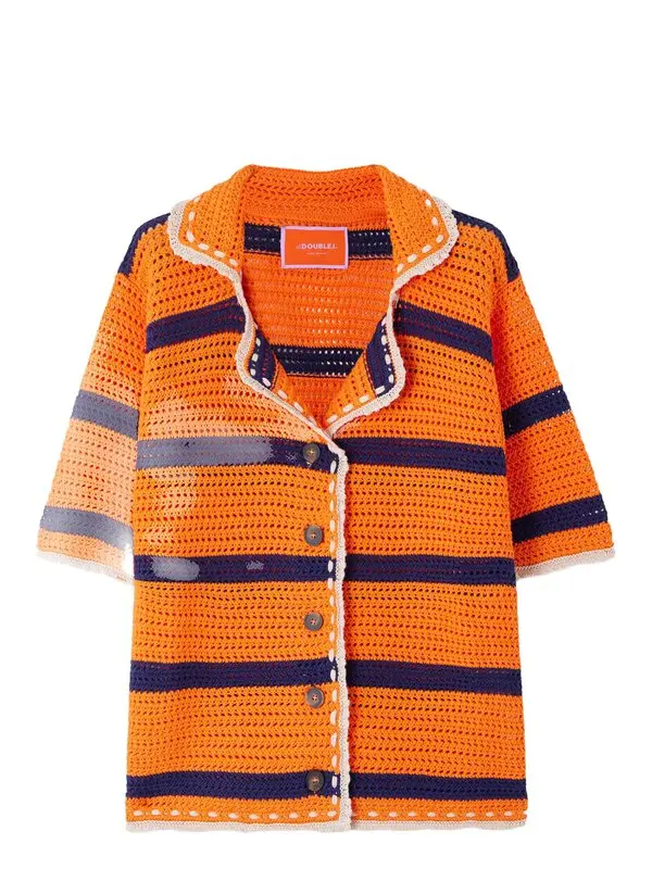 La DoubleJ Salt 'n' Vinegar Striped Crocheted Shirt - Orange