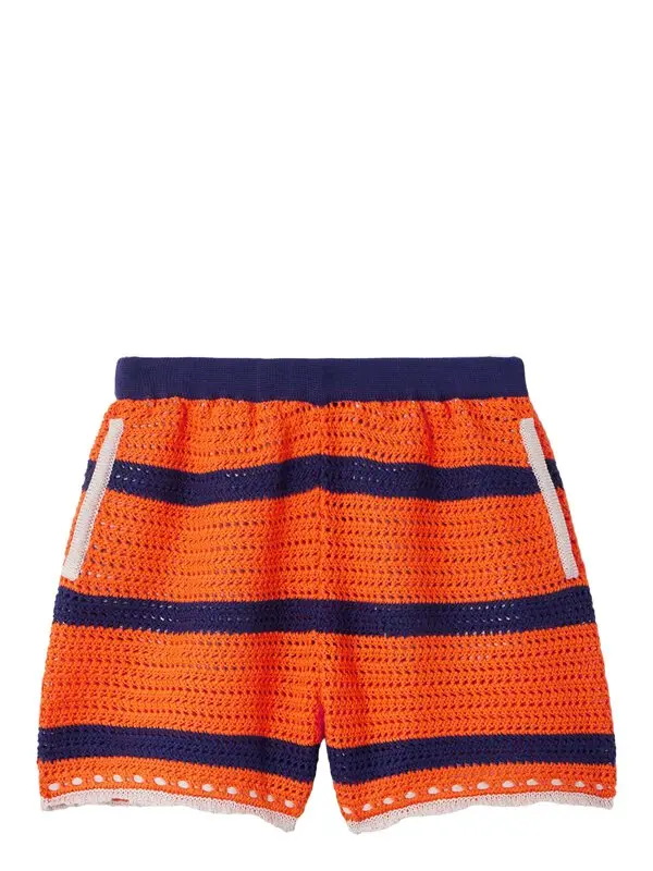 La DoubleJ Striped Crocheted Cotton Shorts - Orange