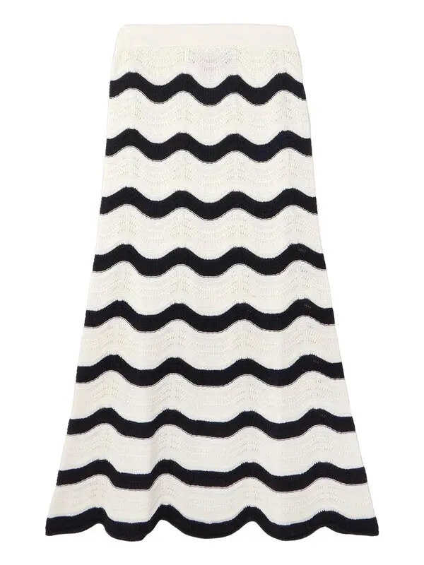 La DoubleJ Striped Pointelle-knit Cotton Maxi Skirt - White