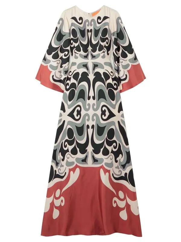 La DoubleJ Printed Silk-twill Maxi Dress - Off-white