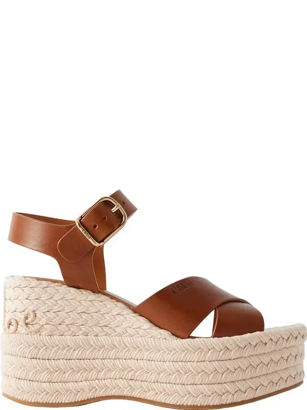 Chloé Isla Leather Platform Wedge Sandals - Brown