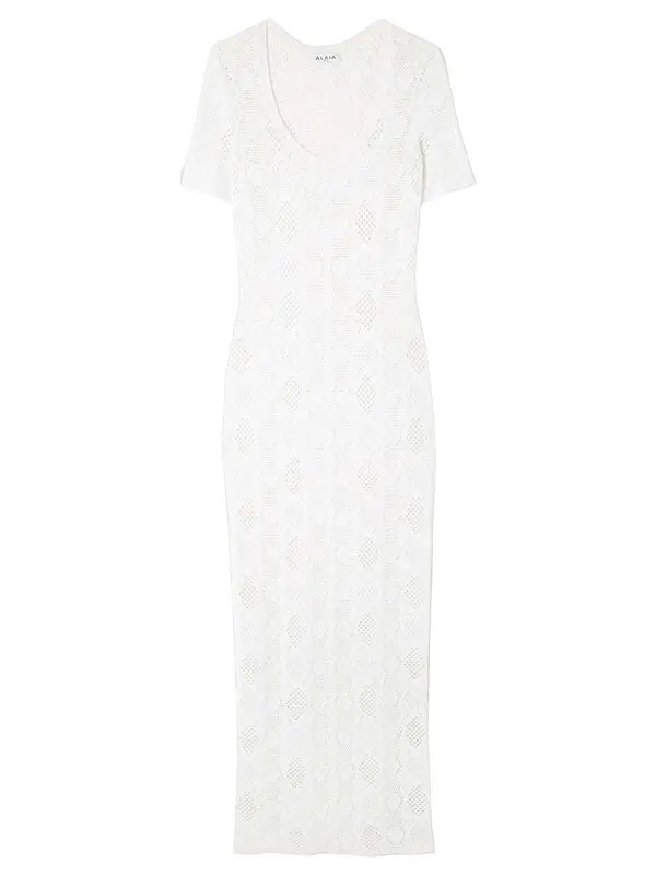 Alaïa Open-knit Midi Dress - White