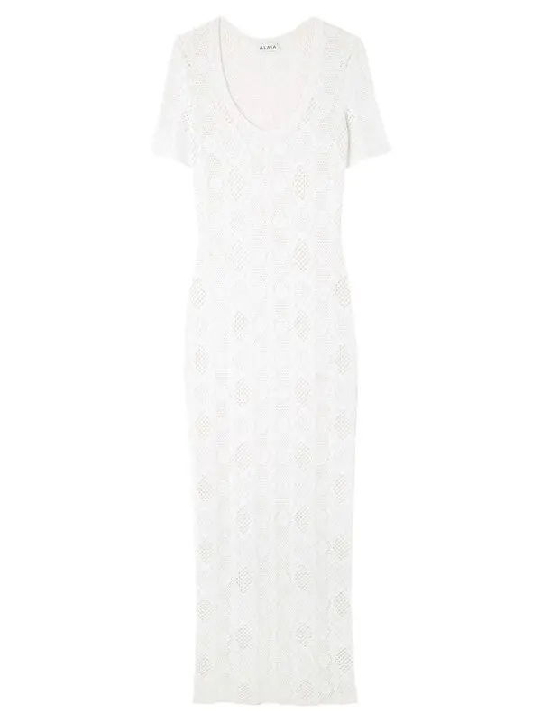 Alaïa Open-knit Midi Dress - White