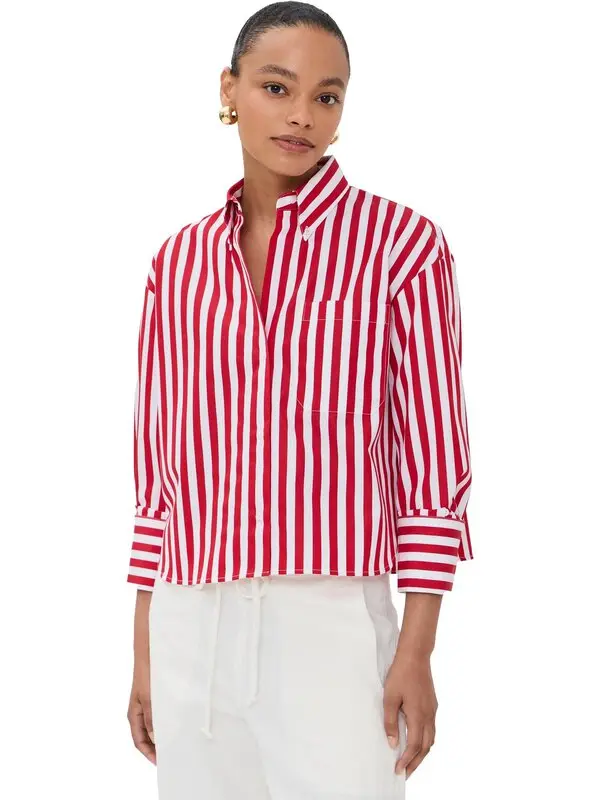 TWP Striped Shirt With Patch Pocket - Red/white