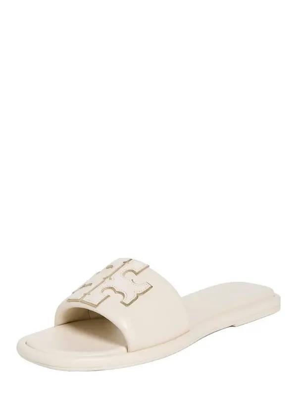 Tory Burch Double T Sport Slides - Light Cream / Gold