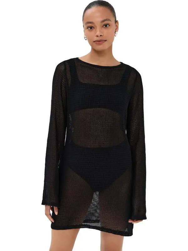LE BOP Biarritz Long Sleeve Mini Coverup - Noir