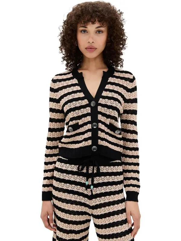 L'Agence Orla Pointelle Knit Cardigan - Black/natural Stripe