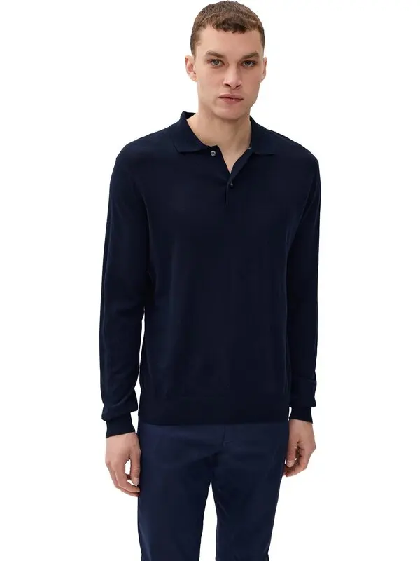 Greyson Saratoga Merino Long Sleeve Polo Sweater - Maltese Blue