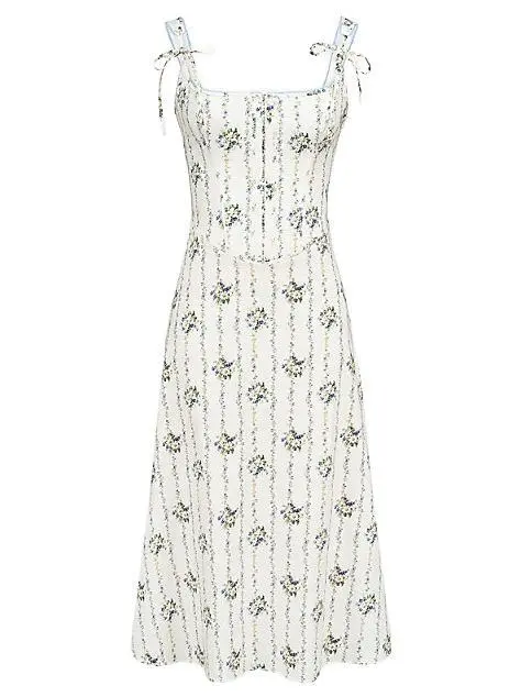 House Of Cb Dionne Corseted Stretch-cotton Midi Dress - Daisy Stripe Cream