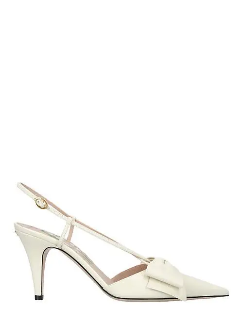 Valentino Garavani Bowow 85 Slingback Leather Pumps - Bone