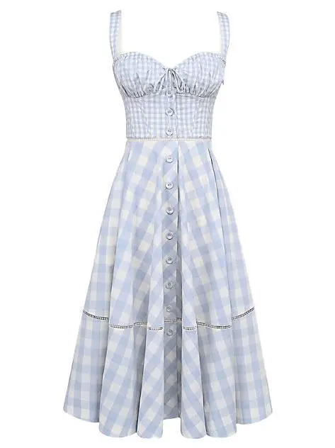 House Of Cb Stretch-cotton Midi Dress - Gingham Zen Blue