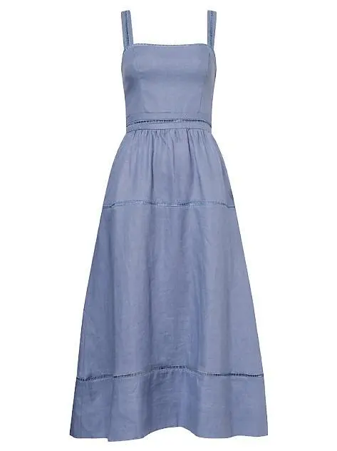 REFORMATION Everett Square-neck Linen Midi Dress - Cornflower