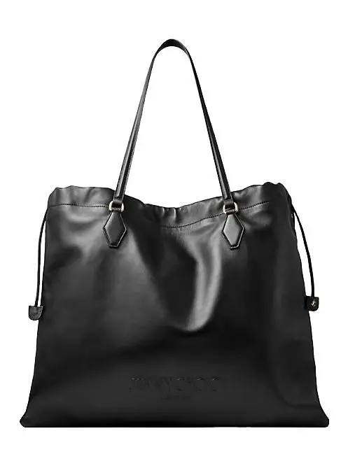 JIMMY CHOO Embossed-logo Nappa Leather Tote Bag - Black/light Gold
