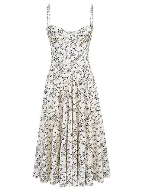 House Of Cb Floral-print Stretch-cotton Midi Dress - Bee Floral Cream