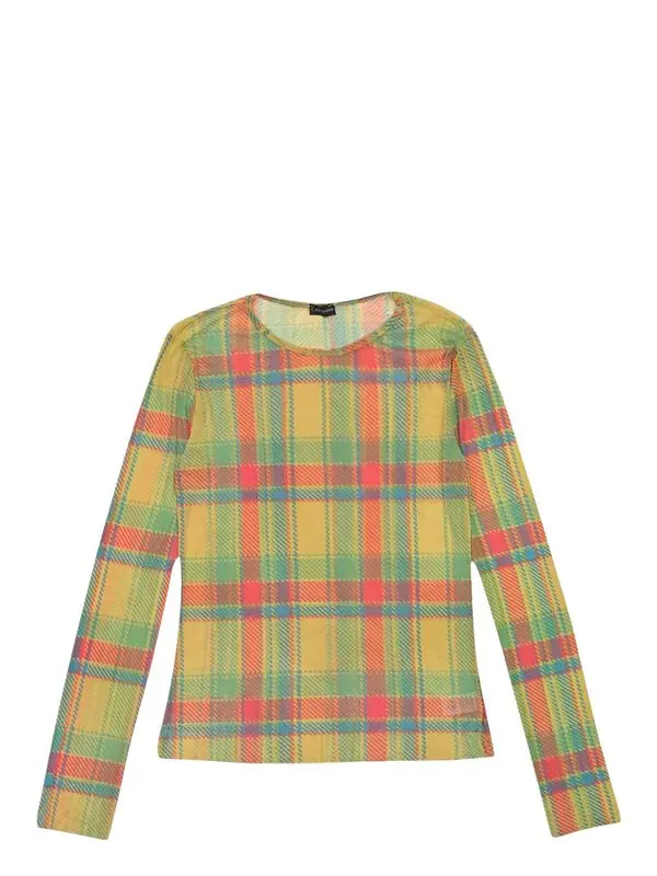 Callipygian Plaid Mesh Top - Green
