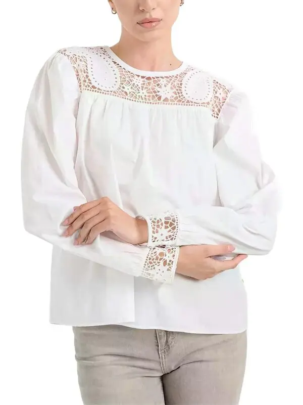 BOSS Cotton Long Sleeve Blouse - White