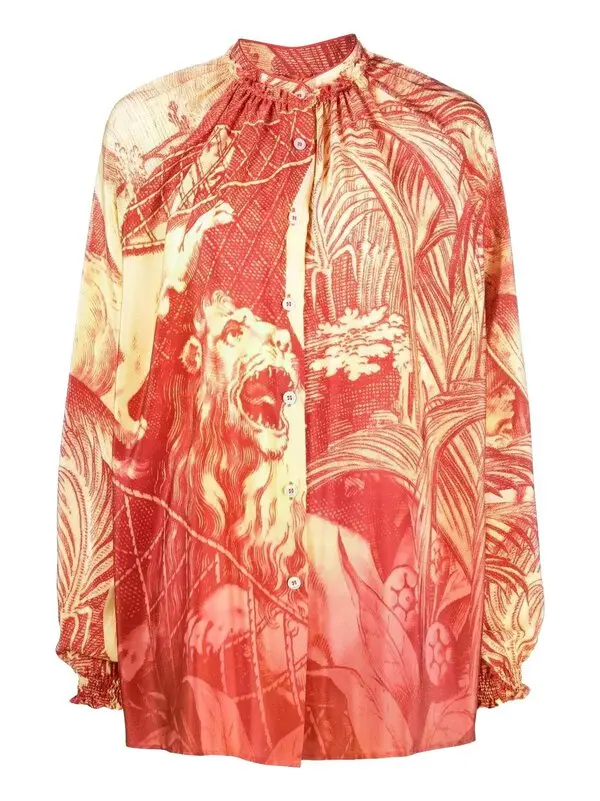 F.R.S FOR RESTLESS SLEEPERS Graphic-print Silk Blouse - Red