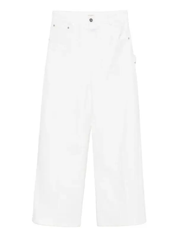 Closed Button-fastening Wide Leg Jeans - White