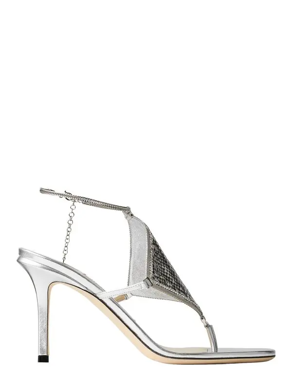JIMMY CHOO Thong Metallic Nappa Leather Sandal With Metal Mesh - Silver