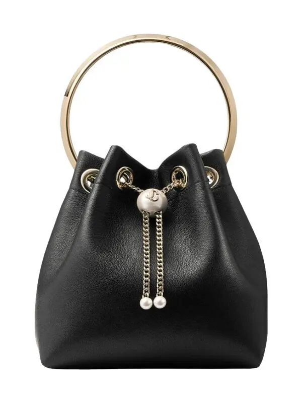 JIMMY CHOO Bon Bon Biker Leather Bag With Pearl Closure - Black