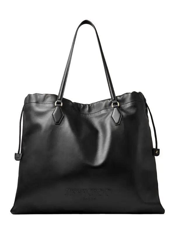 JIMMY CHOO Large Nappa Leather Drawstring Tote With Embossed Logo - Black
