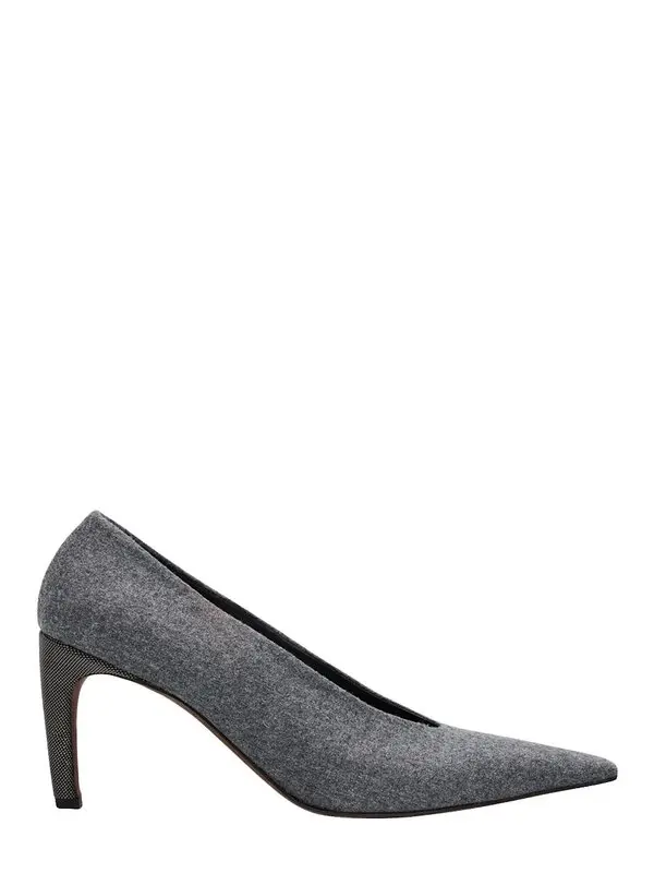 Brunello Cucinelli Flannel Wool Pumps With Monili Heel - Medium Grey
