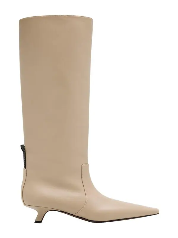 Brunello Cucinelli Croco Suede Knee Boots - Cream