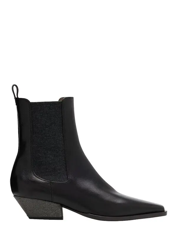 Brunello Cucinelli Leather Wool Western Chelsea Booties - Black