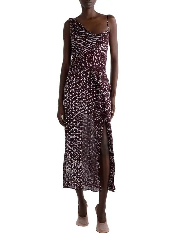 Dries Van Noten Deyon Mixed Print Midi Dress - Burgundy