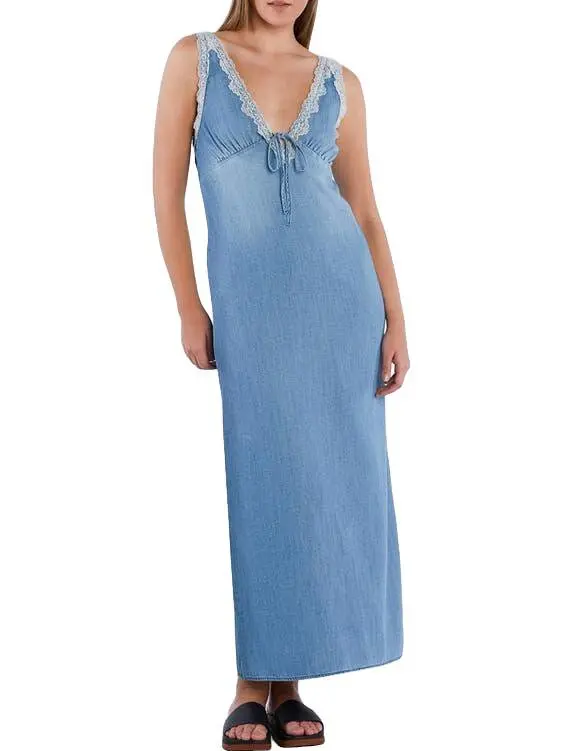 BILLY T Amanda Lace Accent Sleeveless Maxi Dress - Denim