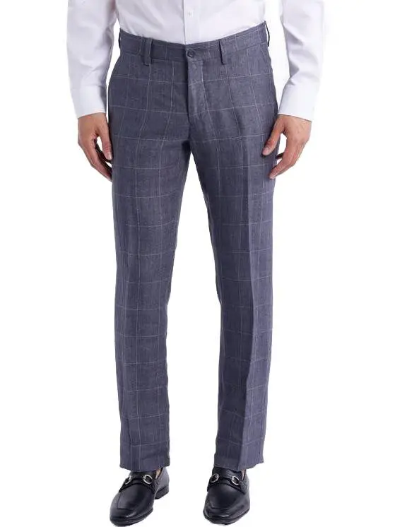 Berle Windowpane Check Linen Trousers - Coal
