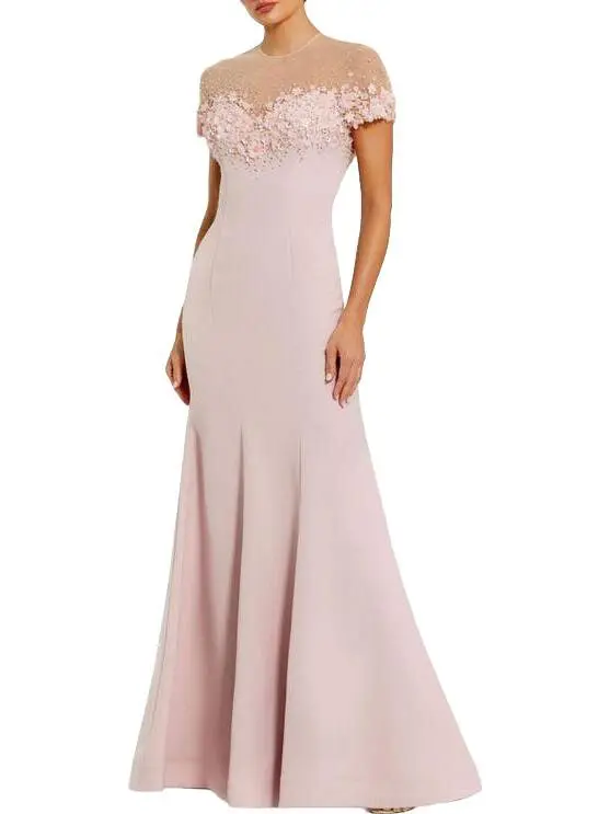 Mac Duggal Mermaid Beaded Illusion Gown - Mauve