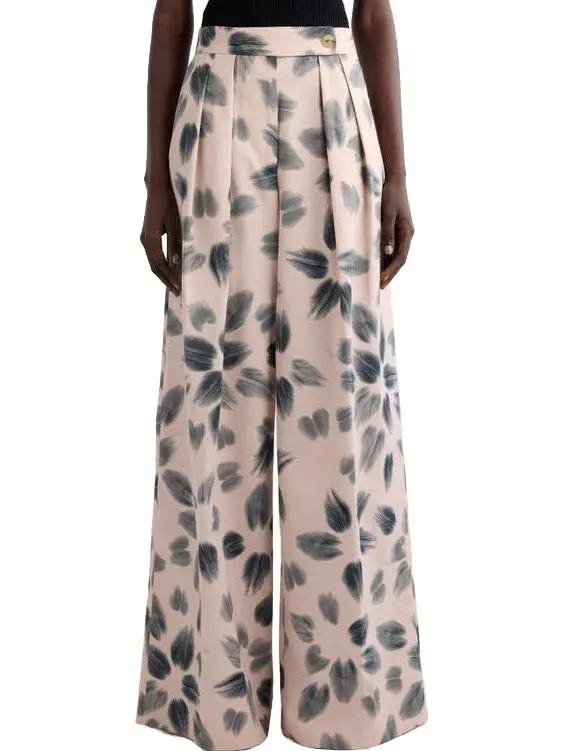 Dries Van Noten Pamplona Floral Pleated Wide Leg Pants - Blush