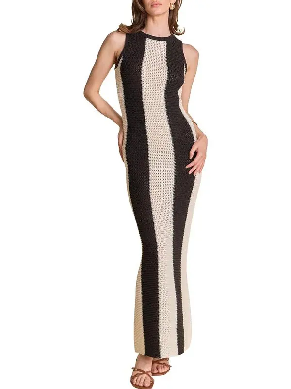 Endless Rose Vertical Stripe Maxi Dress - Black/ White