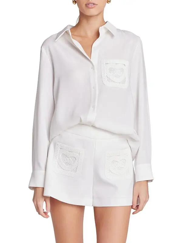Endless Rose Net Pocket Button-up Shirt - Off White