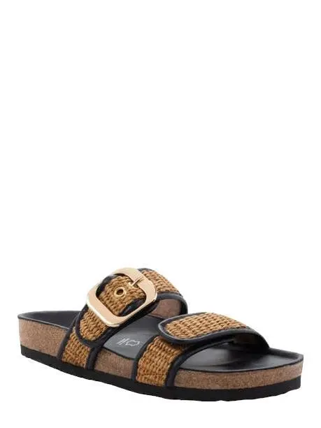 Naot Nashville Double Band Slide Sandal - Black/brown Raffia