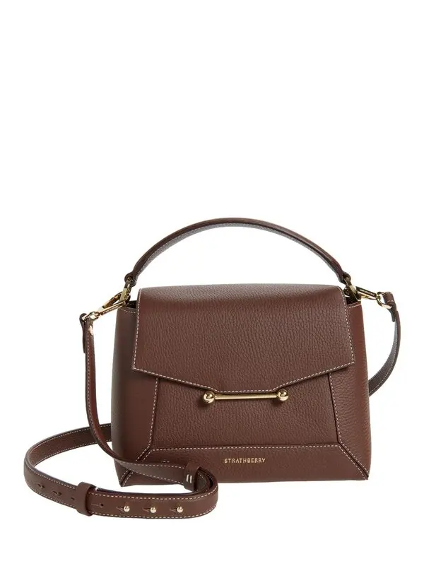 Strathberry Mosaic Leather Top Handle Bag - Chocolate - Vanilla Stitch