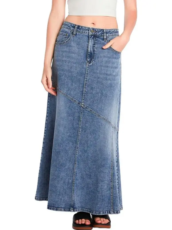 WASH LAB DENIM Seamed Denim Maxi Skirt - Dance Blue