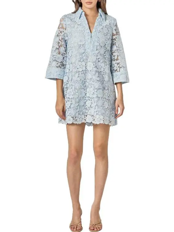 English Factory Guipure Lace Mini Shift Dress - Powder Blue