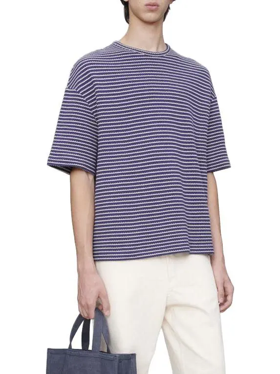 A.p.c. Bahia Texture Stripe Organic Cotton T-shirt - Iak Dark Navy