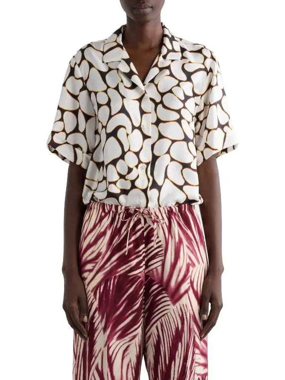Dries Van Noten Clive Printed Silk Camp Shirt - Off White