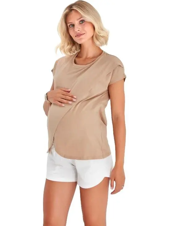 ACCOUCHEE Cotton Maternity/nursing Top - Beige